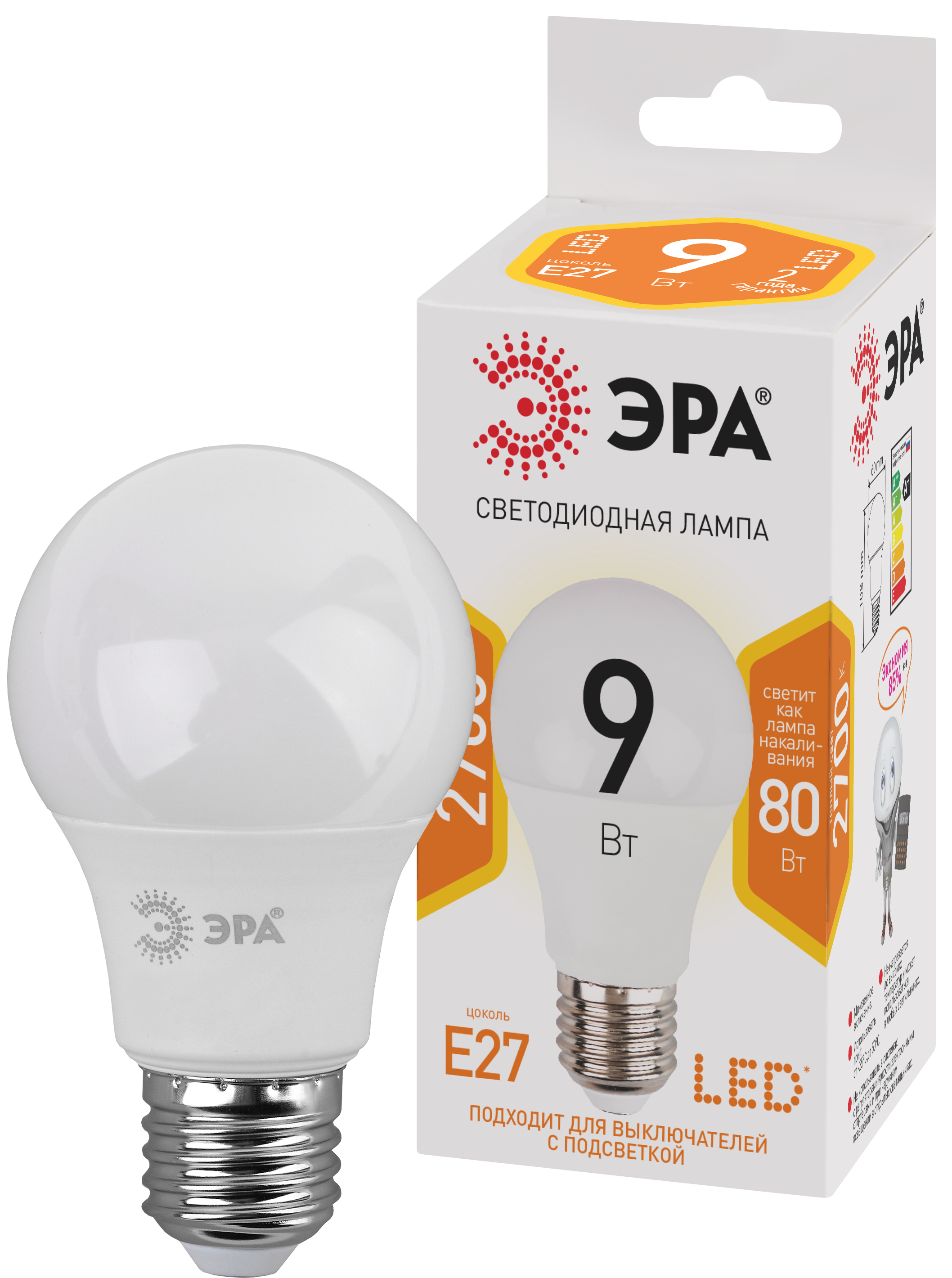 Лампочка светодиодная ЭРА STD LED A60-9W-827-E27 E27 / Е27 9Вт груша ...