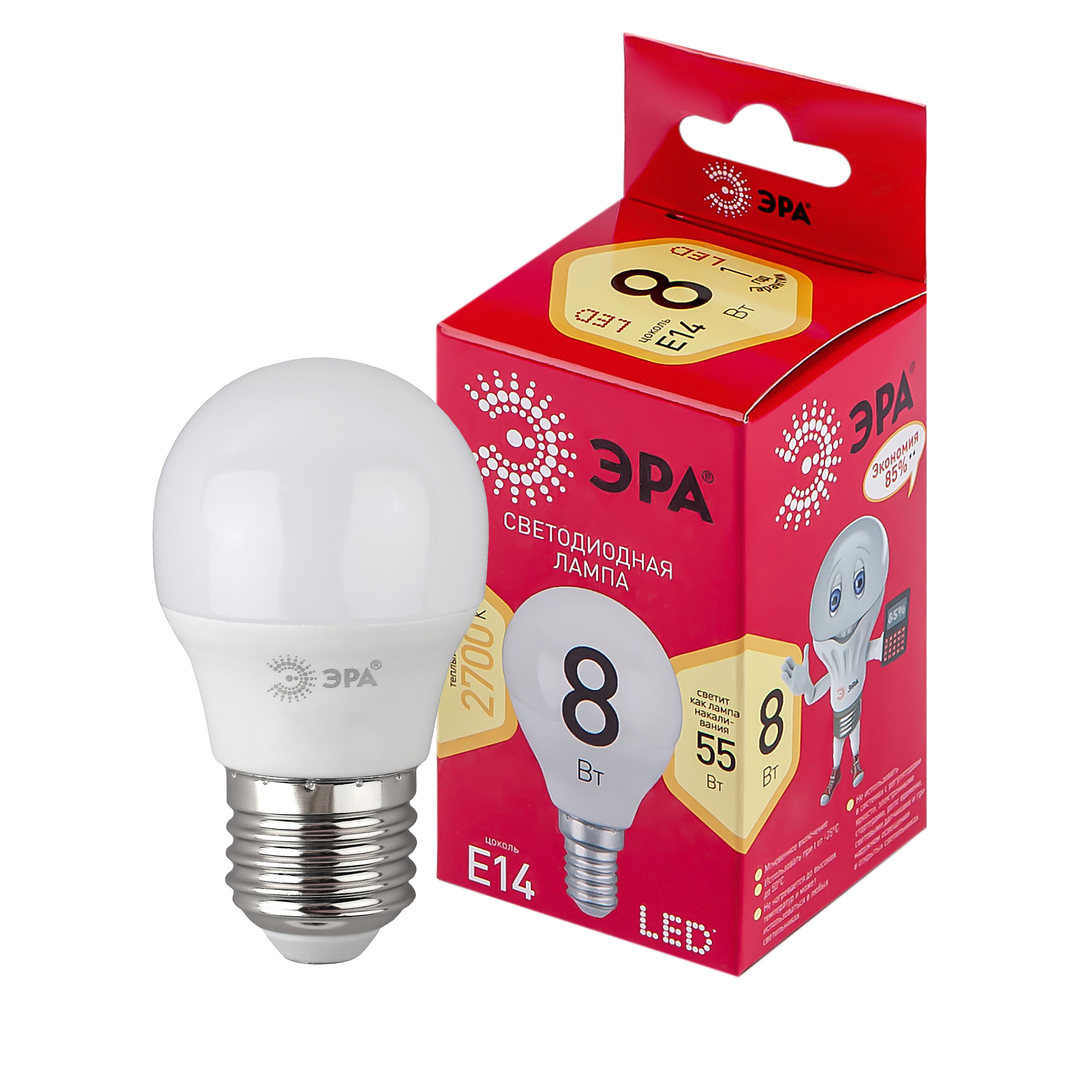 Лампочка светодиодная ЭРА RED LINE LED P45-8W-827-E14 R Е14 / E14 8 Вт ...