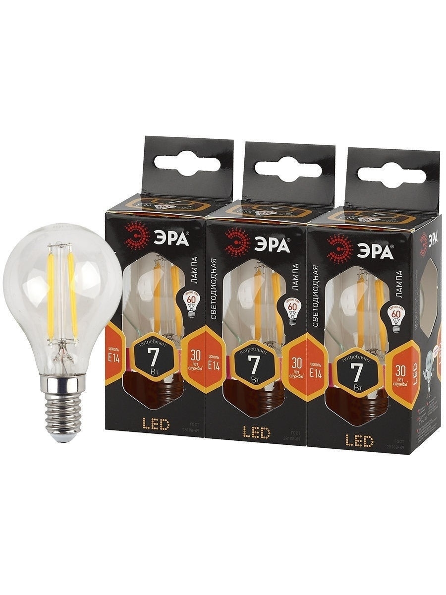 Лампочка светодиодная ЭРА F-LED P45-7W-827-E14 E14 / Е14 7Вт филамент ...