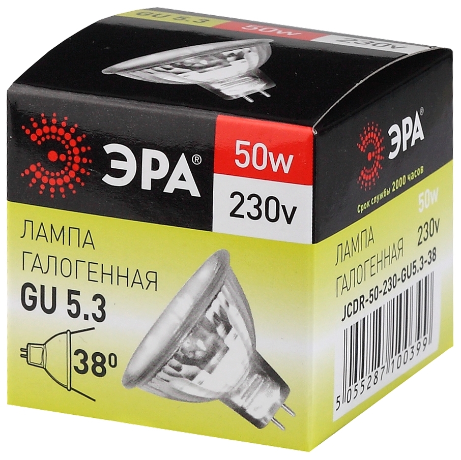 Лампочка галогенная ЭРА GU5.3-JCDR (MR16)-50W-230V-CL GU5.3 50Вт софит ...